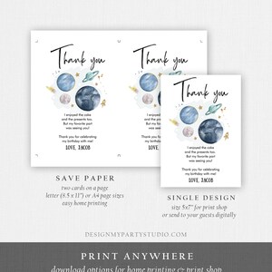 Editable Space Birthday Thank You Card Space Astronaut to the Moon ...