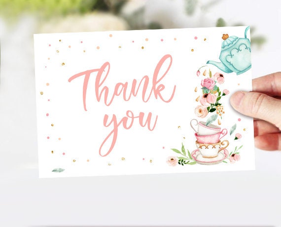 Tea Party Thank you Card Floral Tea Baby Shower Thank You Note 4x6 ...