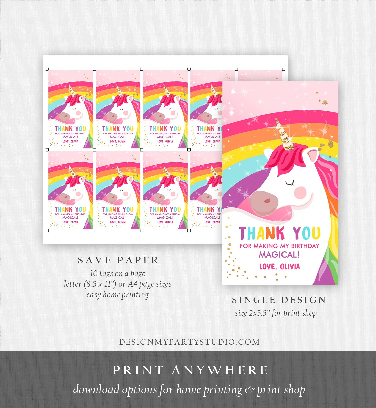 Editable Unicorn Favor Tags Unicorn Magical Birthday Thank You Tags ...