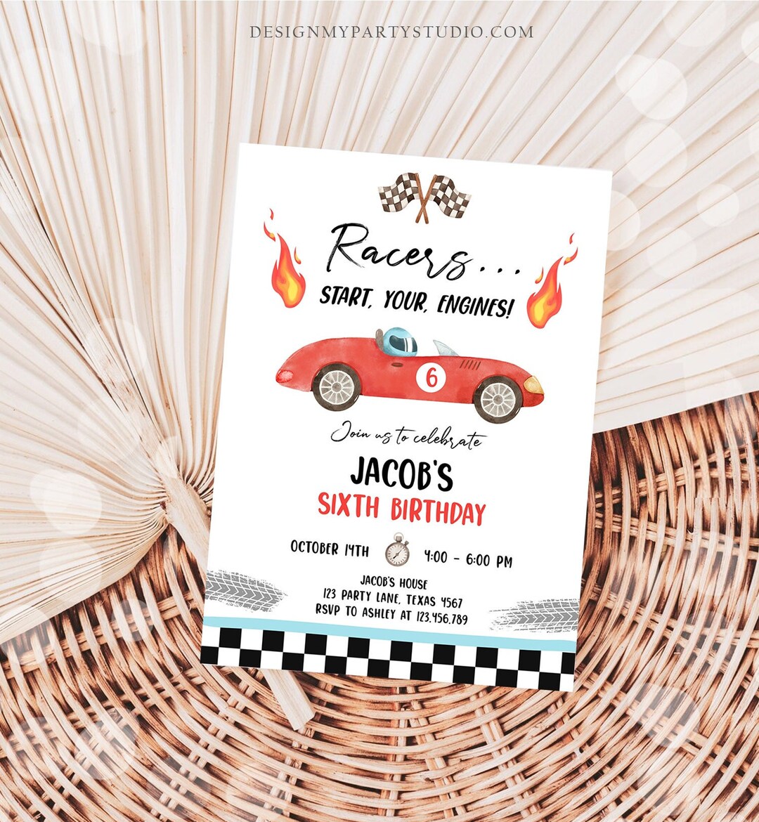 Editable Racing Birthday Invitation Racers Start Your Engines Race Car ...