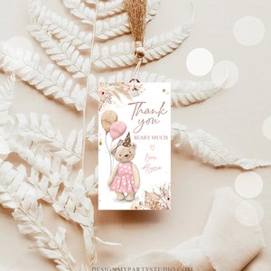 Editable Boho Teddy Bear Favor Tags Thank You Beary Much Tag Teddy Bear ...