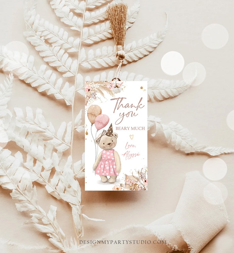 Editable Boho Teddy Bear Favor Tags Thank You Beary Much Tag Teddy Bear ...