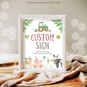 Editable Custom Sign Farm Animals Sign Boy Barnyard Birthday Green ...