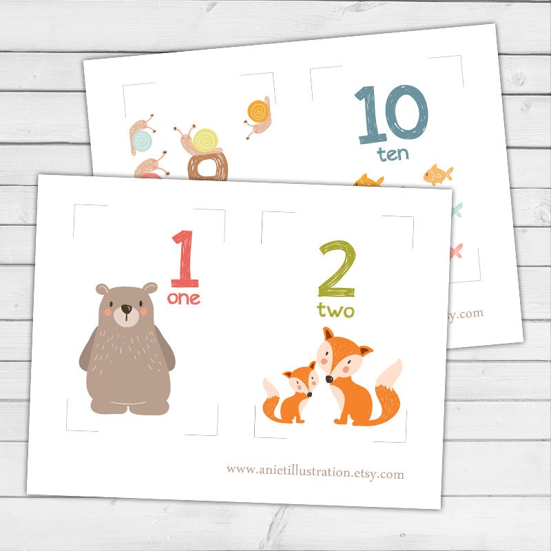 PRINTABLE Animal Numbers Card Set Number Flash Cards Nursery | Etsy