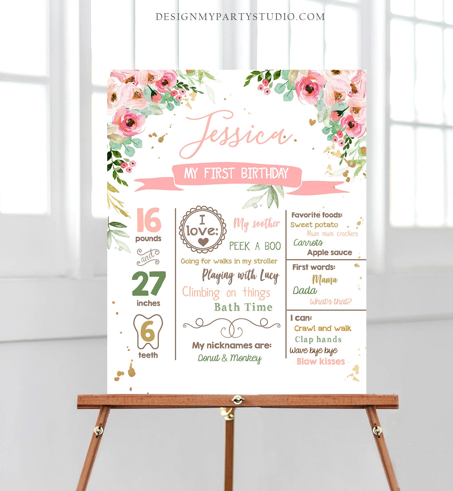 Editable Floral Birthday Milestones Sign Wild One Birthday - Etsy