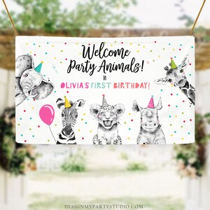 Editable Party Animals Birthday Backdrop Banner Welcome Safari Animals ...