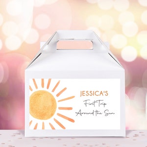 Editable Sun Birthday Party Gable Box Favor Label Boho Sun Gift Box ...