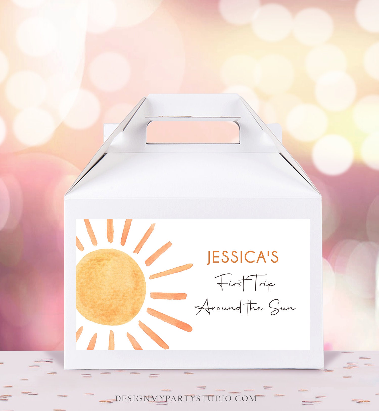 Editable Little Sunshine Birthday Party Gable Box Favor Label Boho Sun ...