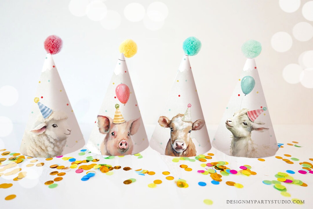 Party Hats Farm Animals Birthday Party Animals Birthday Decor Barnyard ...