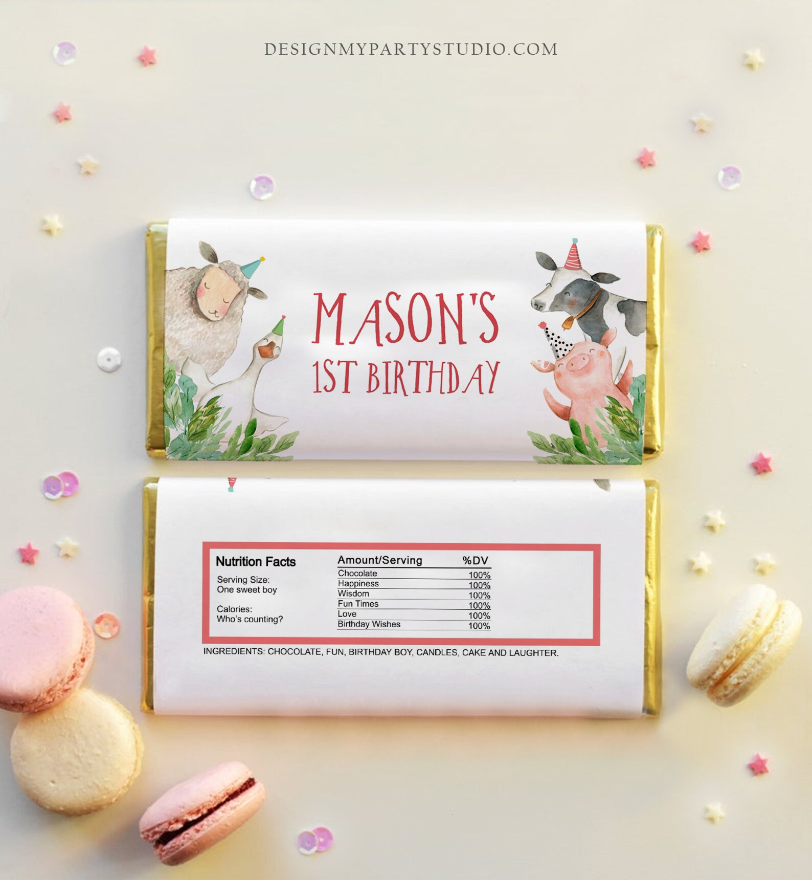 Editable Candy Bar Wrapper Farm Animals Birthday Candy Bar - Etsy