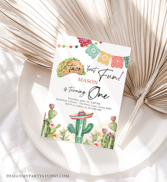 Editable Taco Bout Fun Birthday Invitation Cactus First Fiesta Cactus ...