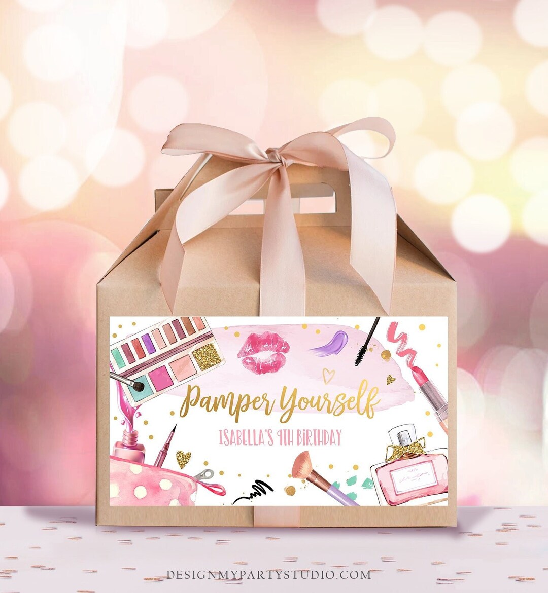 Editable Spa Party Favor Box Glamour Birthday Gable Box Label Girl ...