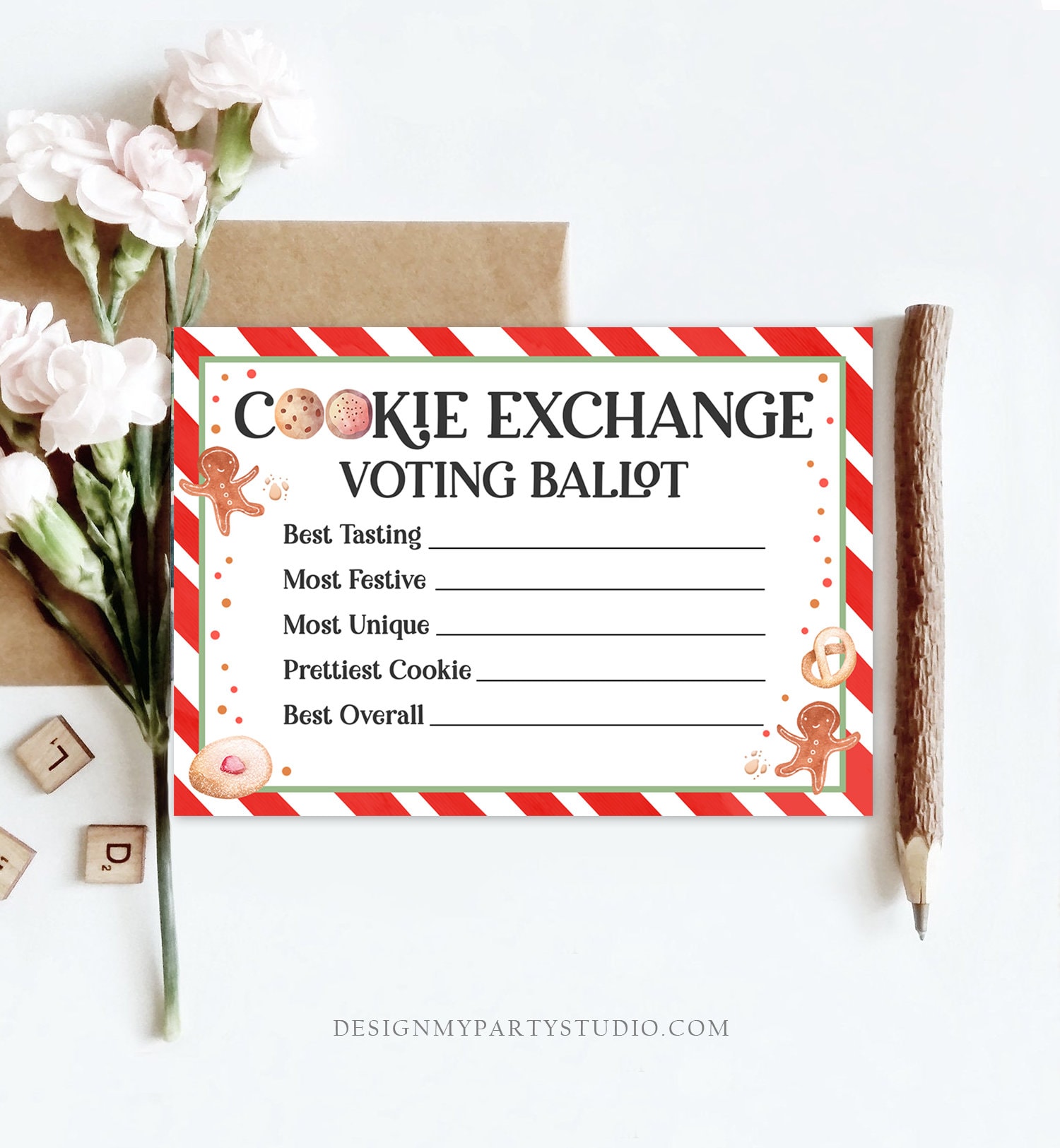 Editable Cookie Exchange Voting Ballots Cookie Vote Cards Christmas ...