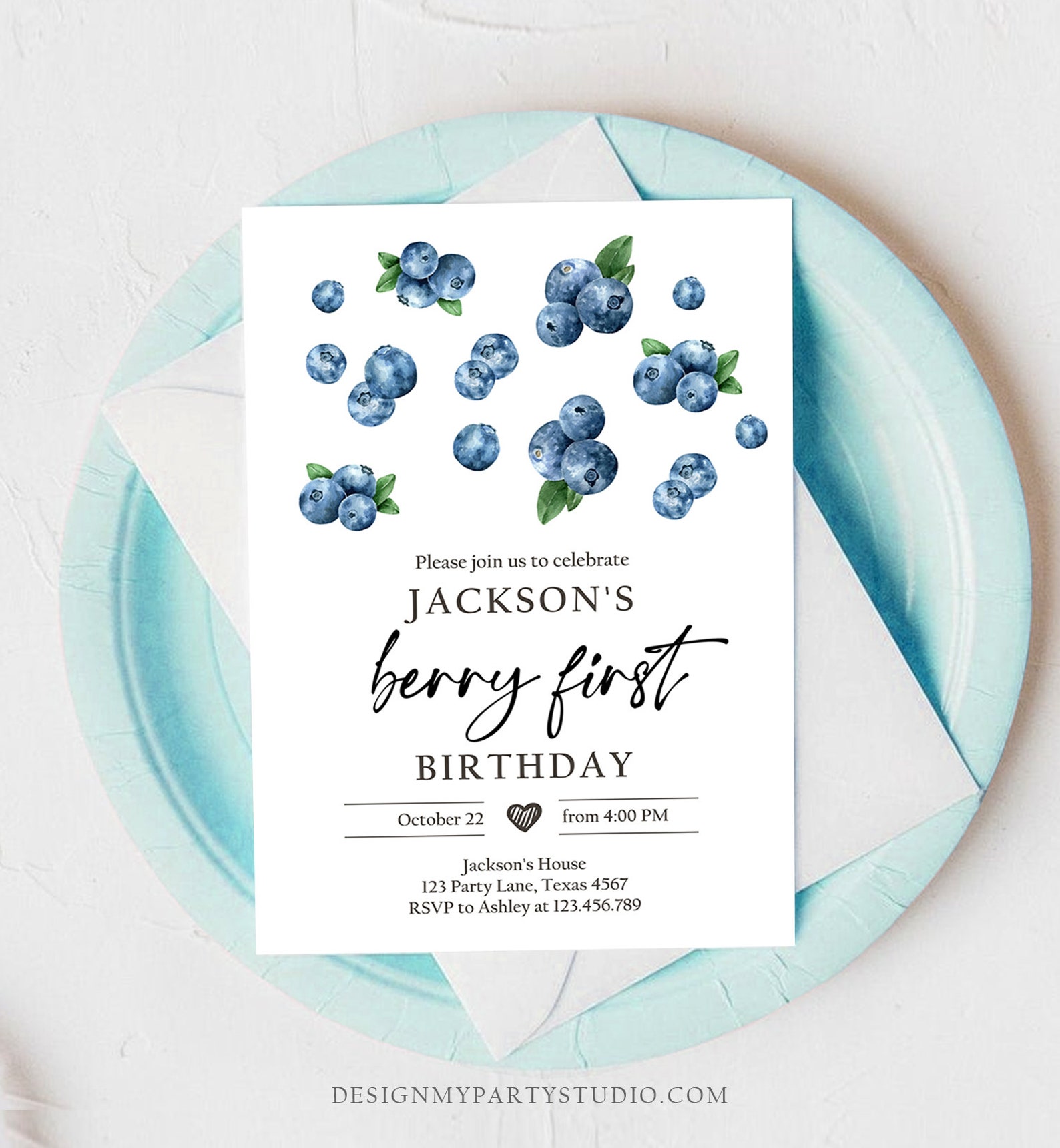 Editable Blueberry Birthday Invitation First Birthday Berry | Etsy