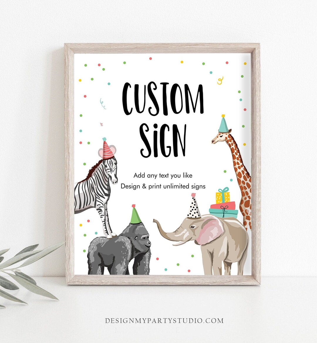 Editable Custom Sign Party Animals Sign Wild One Animals Decor Zoo ...