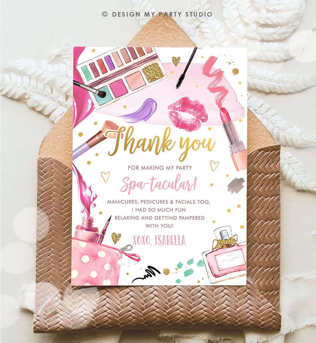 Editable Spa Party Thank You Card Glamour Party Thank You Note Spa ...