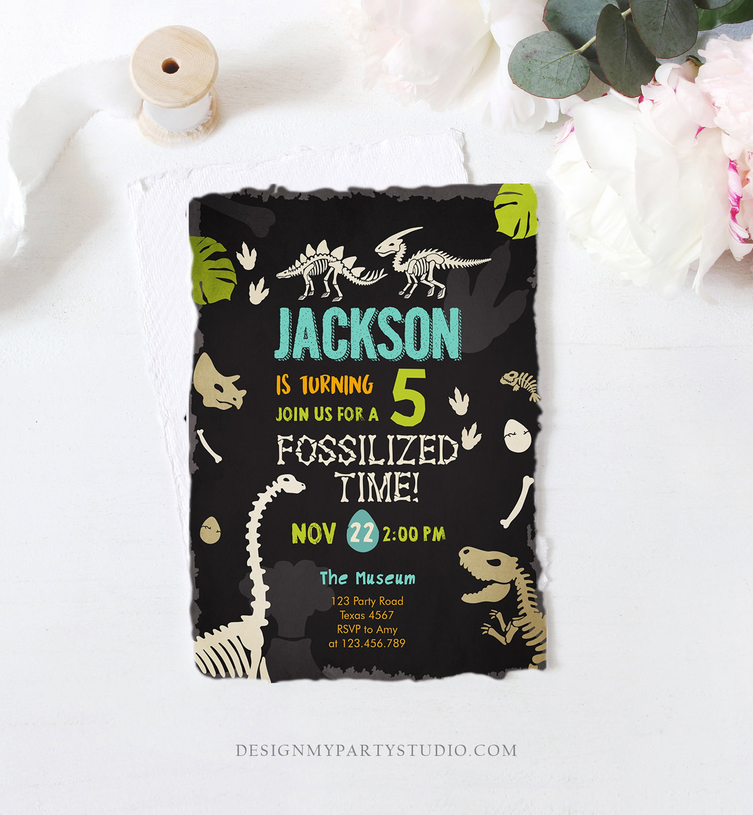 Editable Fossil Birthday Invitation Dino Dig Party Prehistoric Boy ...