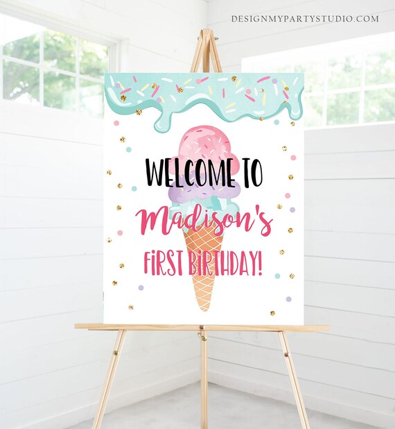 Editable Ice Cream Party Welcome Sign ice Cream Birthday Welcome Ice ...
