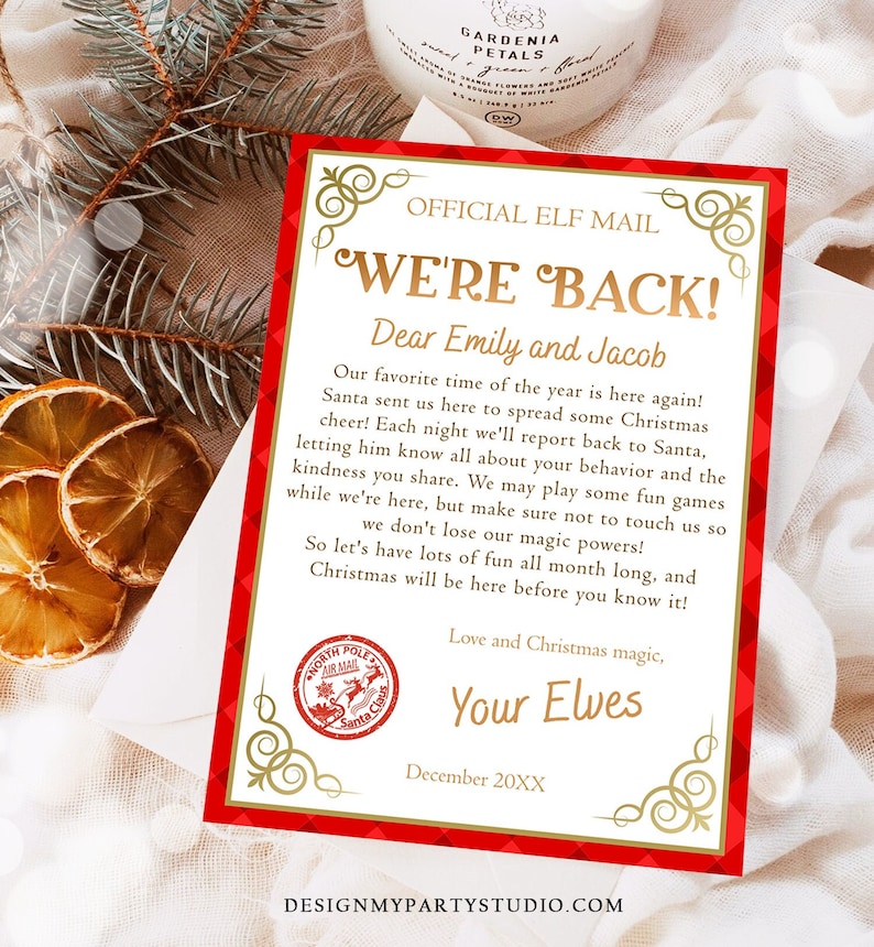 Editable Elf Arrival Letter Return Letter Christmas Elf We're Back Elf ...