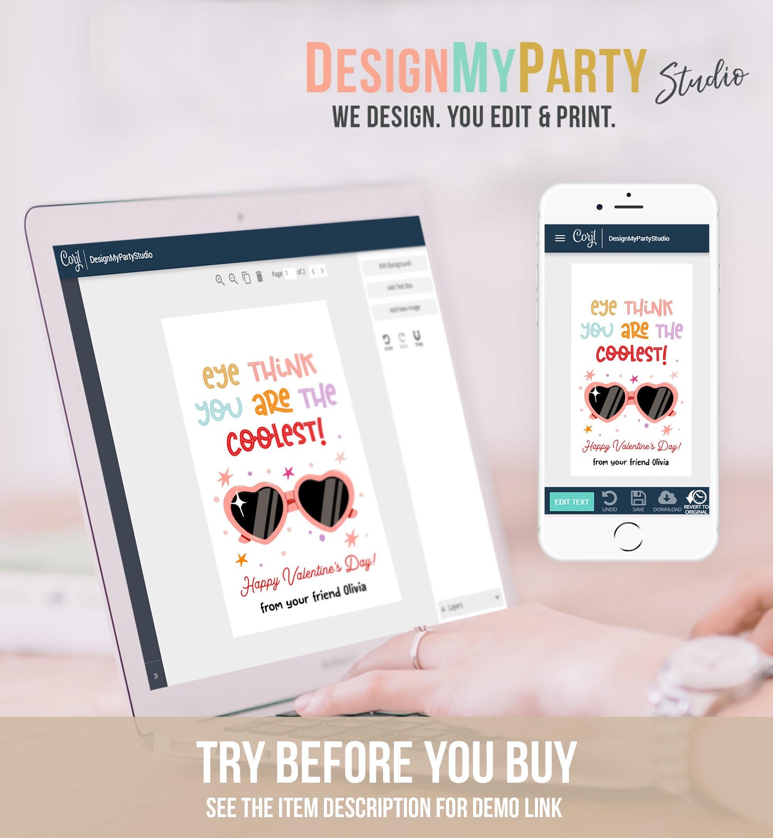 Editable Sunglasses Valentines Tag Valentines Glasses Eye Think You Are ...