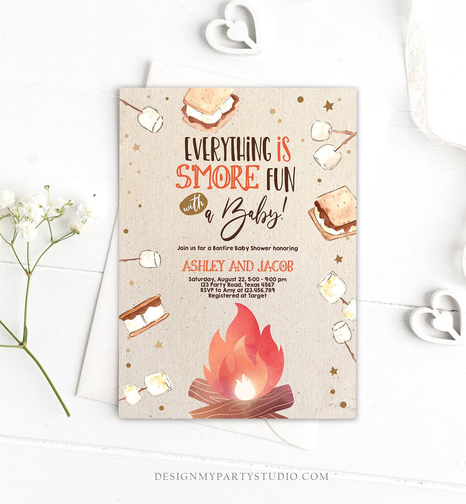 Editable S'more Baby Shower Invitation Bonfire Baby Shower - Etsy