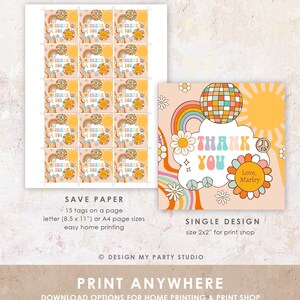 Editable Groovy Favor Tag Birthday Hippie Boho Retro Flower Power 70's ...