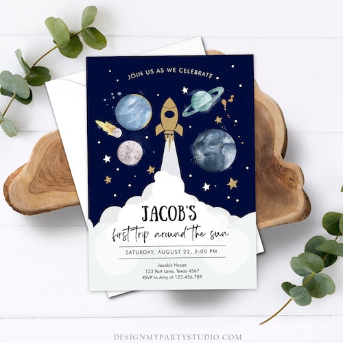 Editable Blast off Invitation Template First Trip Around the - Etsy