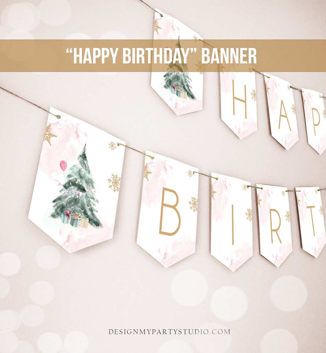 Happy Birthday Banner Winter Tree Birthday Girl Winter Onederland ...