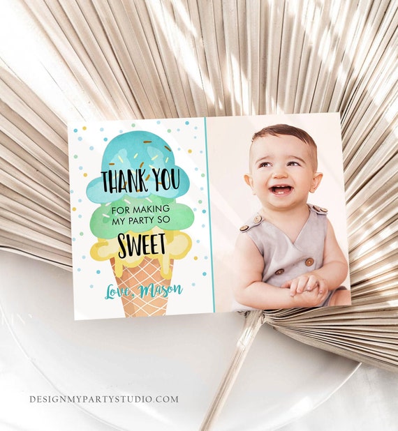 Editable Ice Cream Thank You Card Ice Cream Birthday Thank You - Etsy