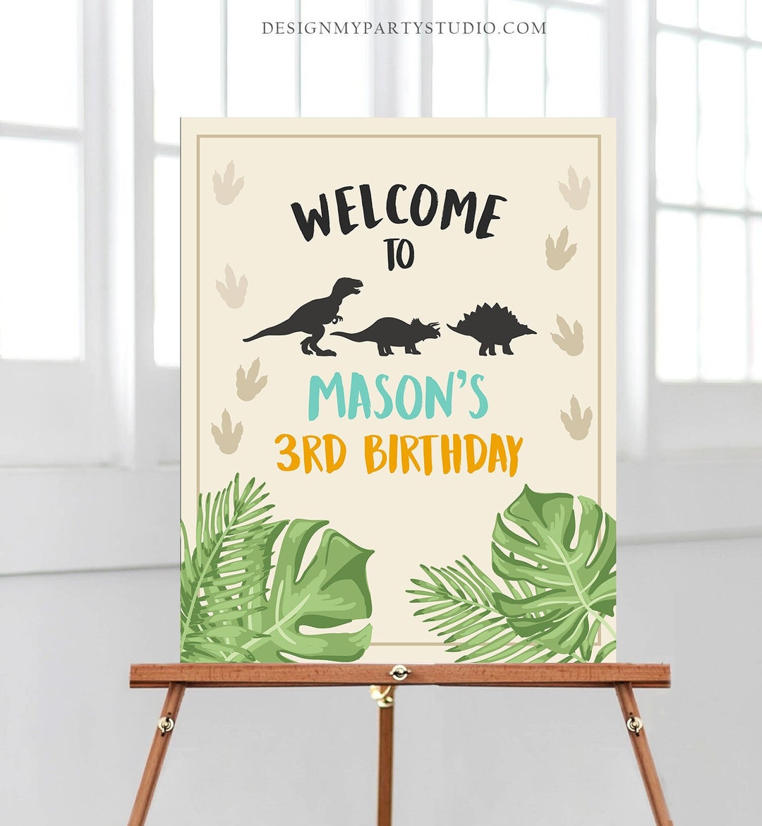 Editable Dinosaur Welcome Sign Birthday Party Table Sign Welcome Dino ...
