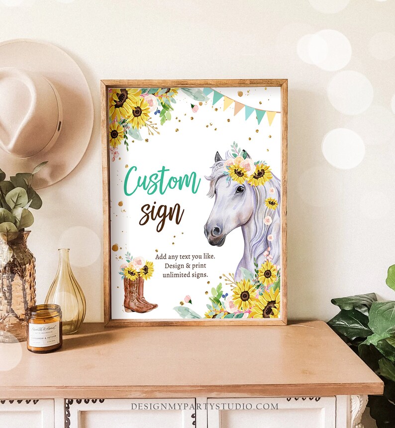 Editable Custom Horse Birthday Party Sign Saddle up Cowgirl - Etsy