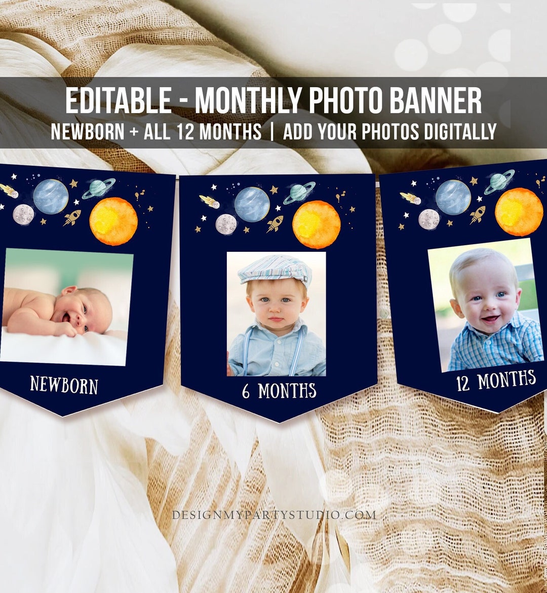 Editable Outer Space Birthday Banner Monthly Photo Banner First Trip ...