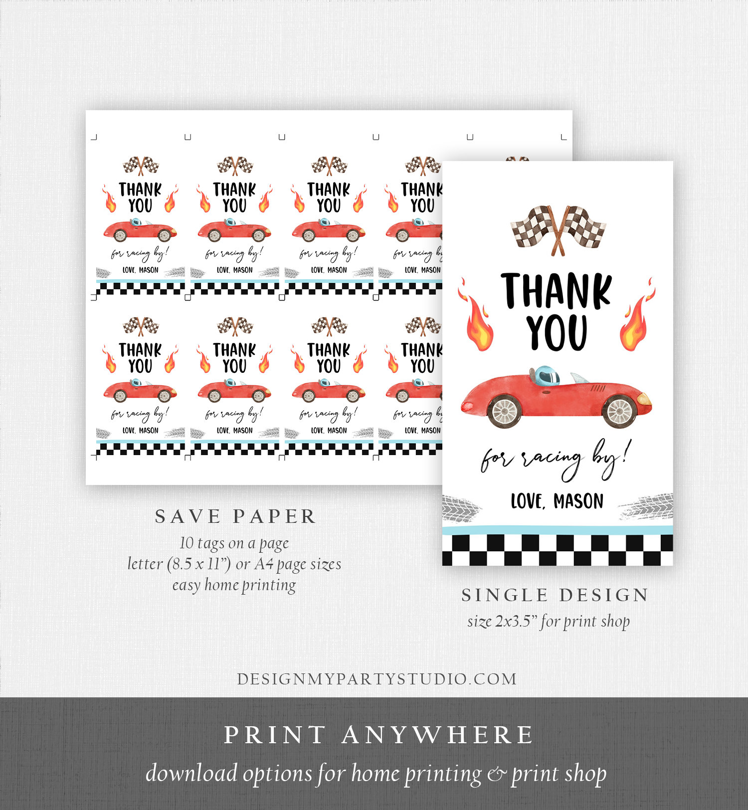 Editable Racing Favor Tags Race Car Birthday Thank You Label - Etsy