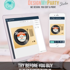 Editable Welcome Sign Vintage Vinyl Birthday Party Adult Birthday Decor ...