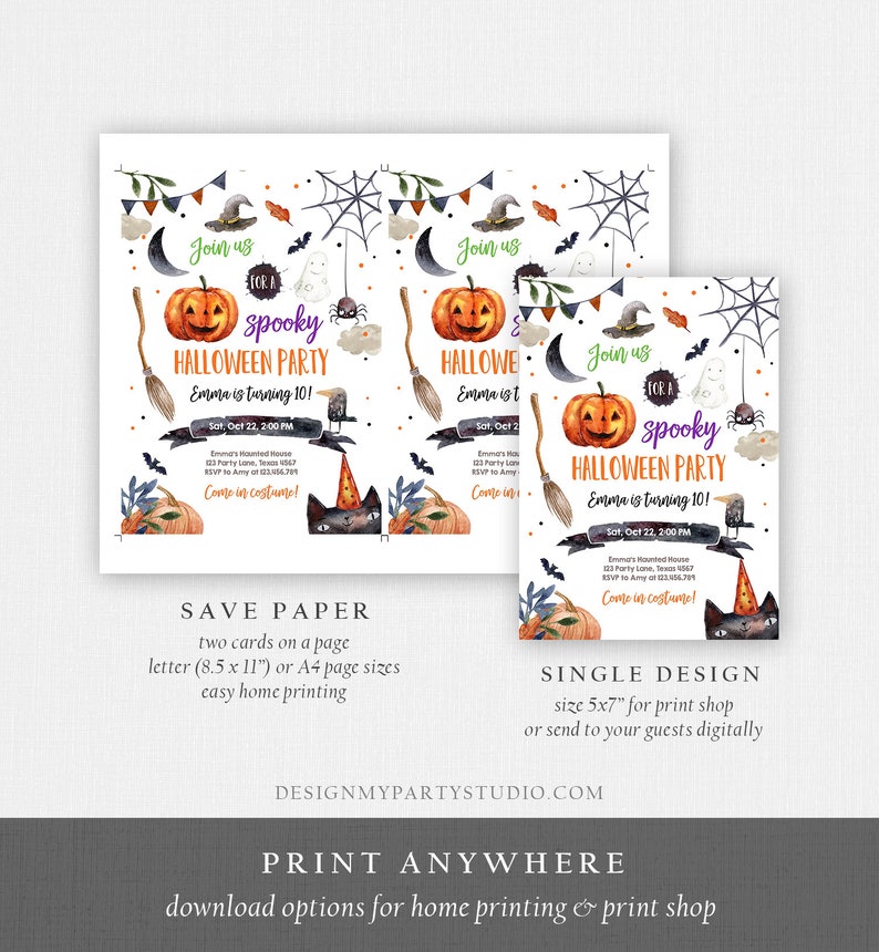Editable Halloween Party Invitation Halloween Birthday Invitation Kids ...