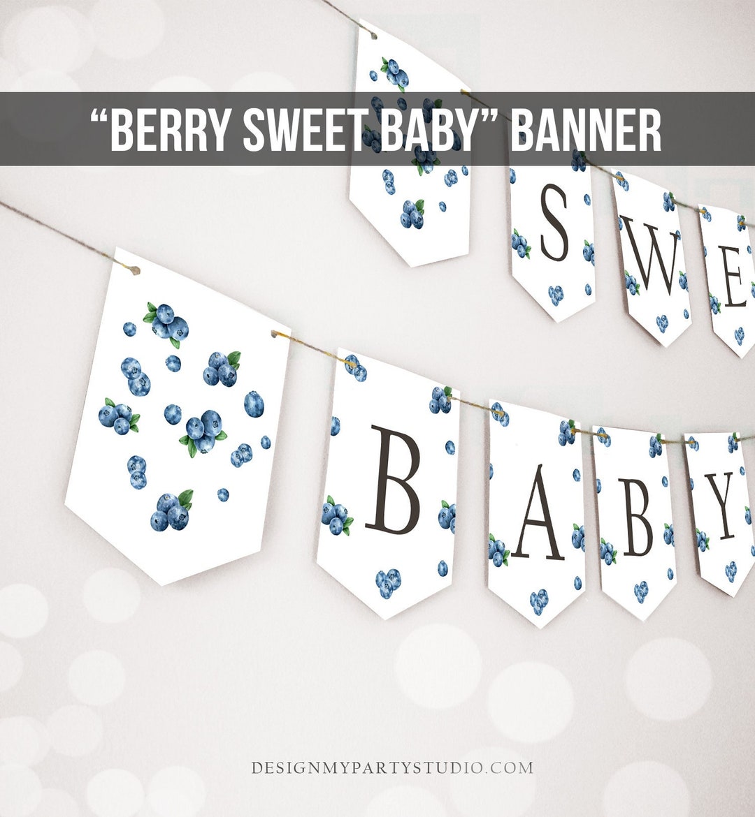 Berry Sweet Baby Banner Blueberry Blueberries Baby Shower Banner Berry ...