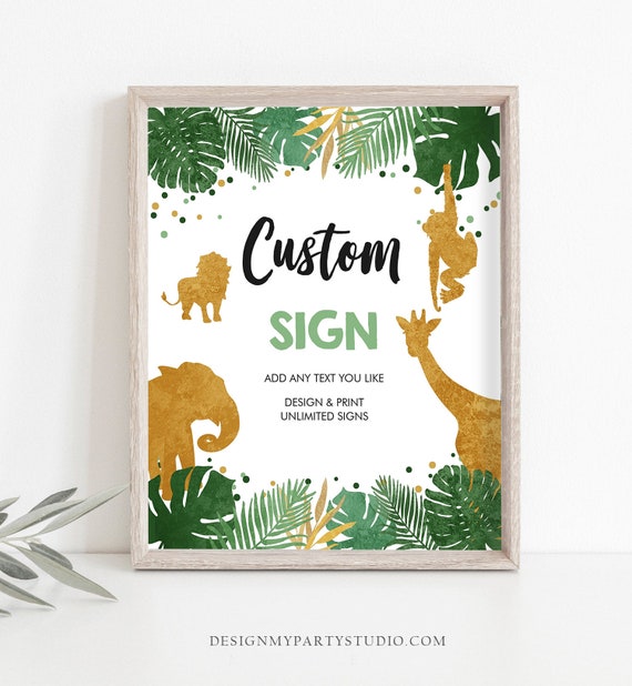 Paper & Party Supplies Editable gold jungle animals party sign set edit ...