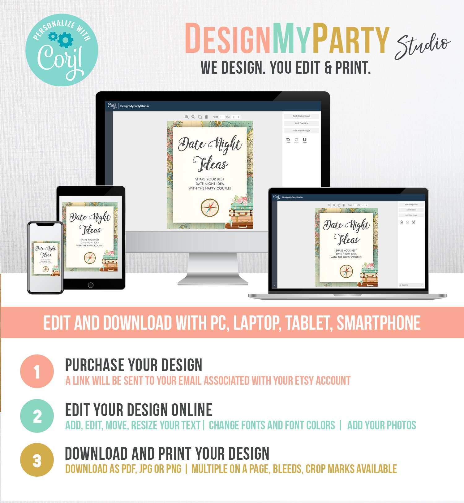 Editable Date Night Ideas Bridal Shower Game Travel Adventure - Etsy