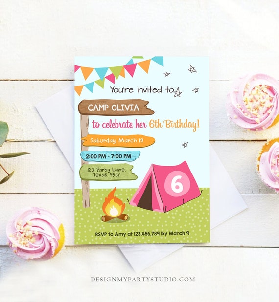 Editable Happy Camper Birthday Invitation Girl Pink Camping Party Pink Camper Glamping Download ...