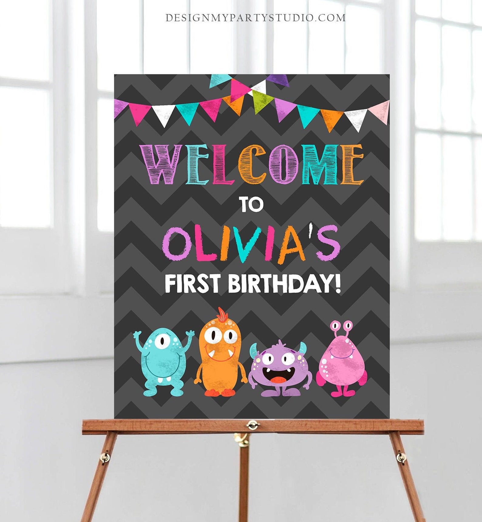 Editable Welcome Sign Monster Birthday Party Girl Monster Bash - Etsy