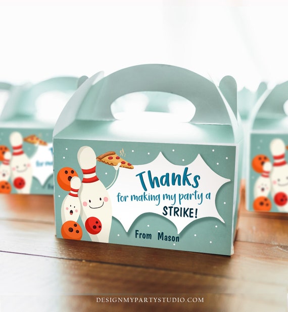 Editable Bowling Gable Box Favor Label Bowling Birthday Party Favor Box ...