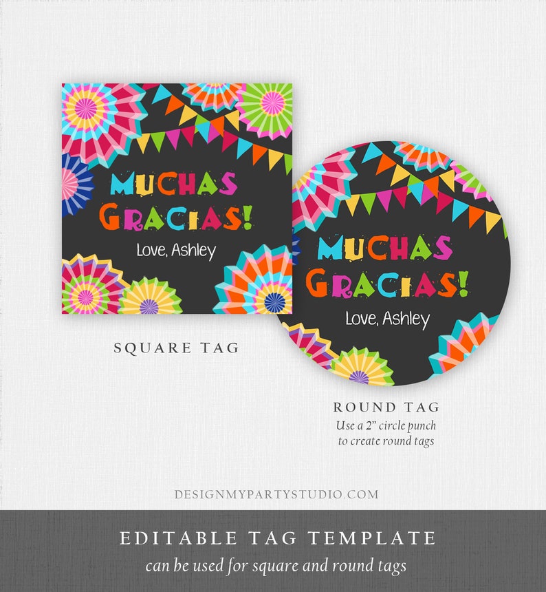 Editable Muchas Gracias Fiesta Favor Tag Thank You Tags Cactus - Etsy