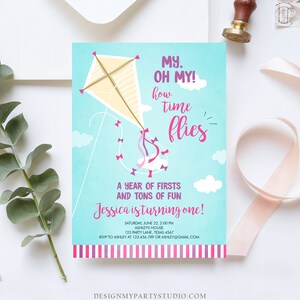 Editable Kite Birthday Invitation Oh My Time Flies First | Etsy
