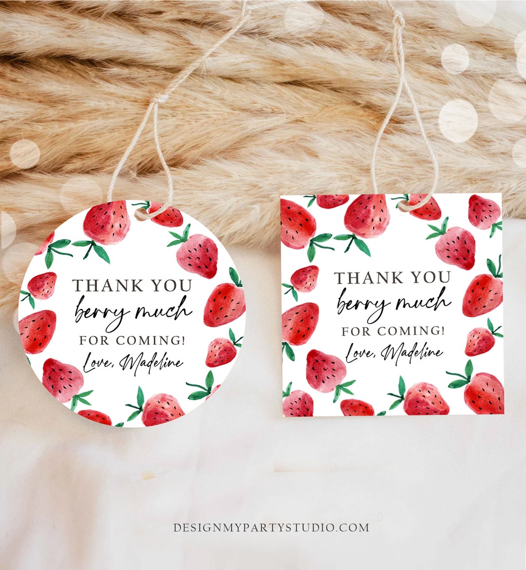 Editable Strawberry Favor Tag Strawberry Birthday Thank You Stickers ...