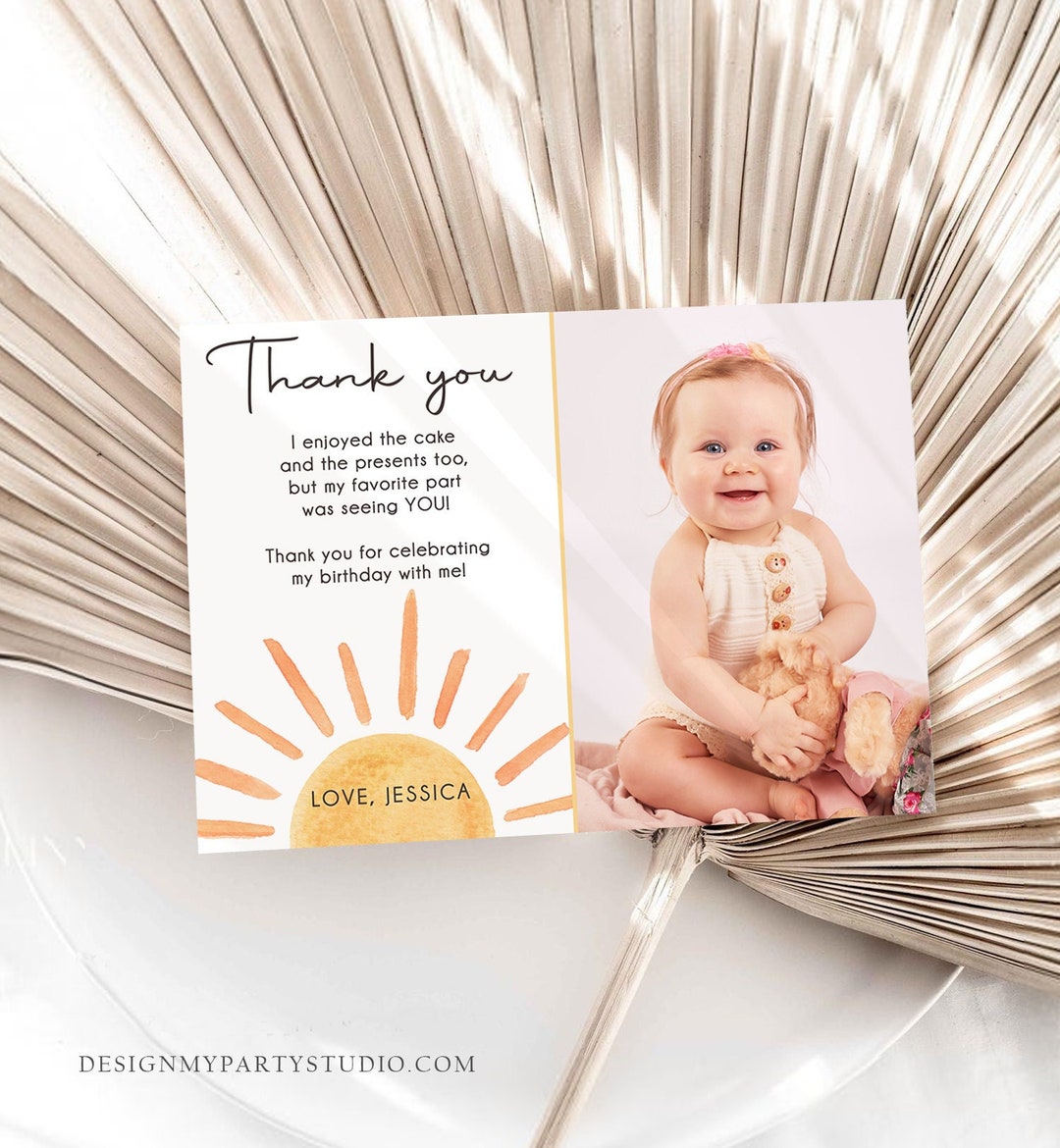 Editable Sun Thank You Card Sun Birthday Party Thank You Note Sunshine ...