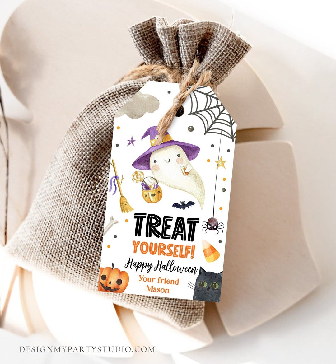 Editable Halloween Favor Tags Ghost Gift Tags Treat Yourself Trick or ...