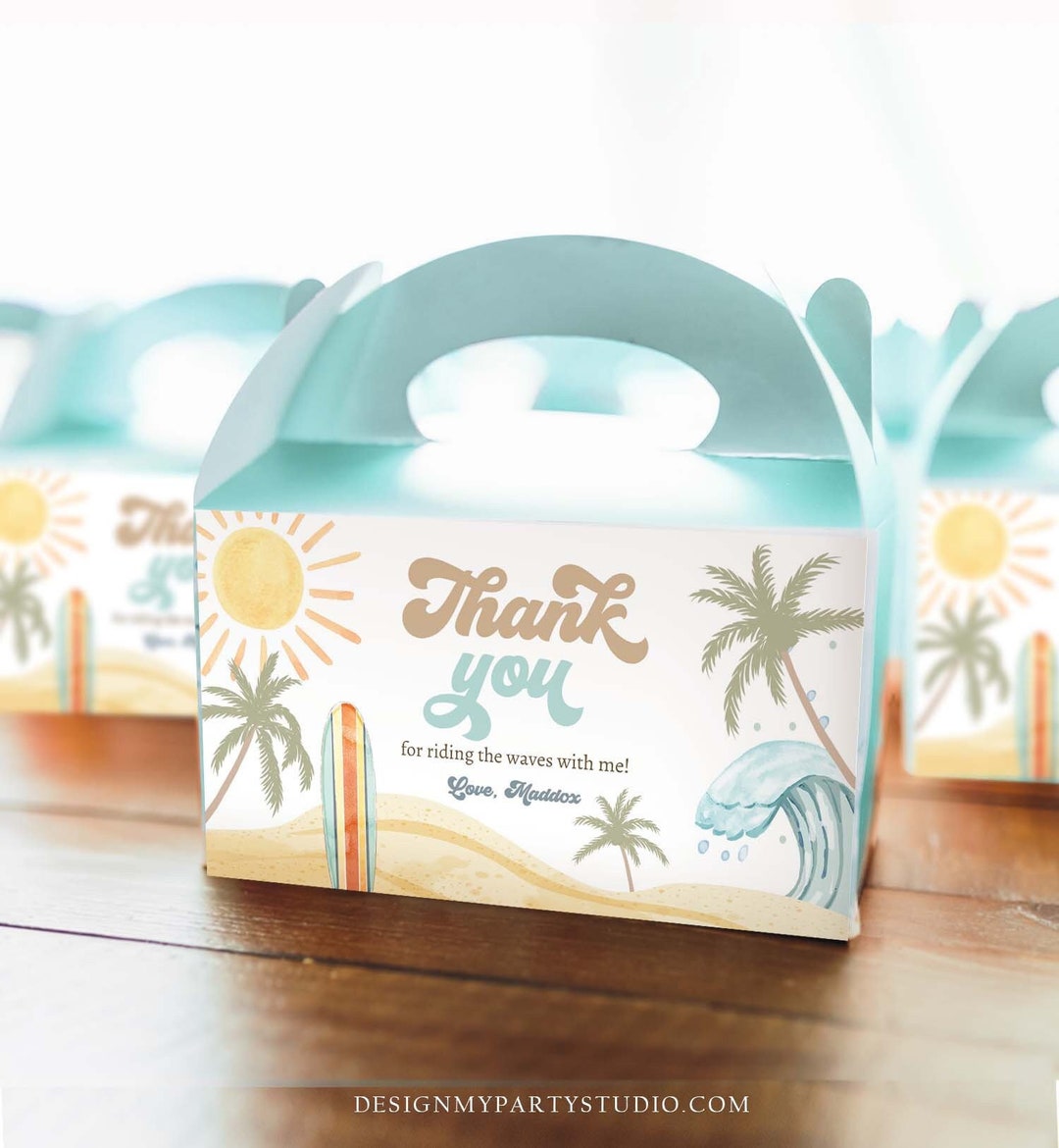 Editable Surf Gable Box Favor Label Surf Birthday Favor Box Label Boy ...