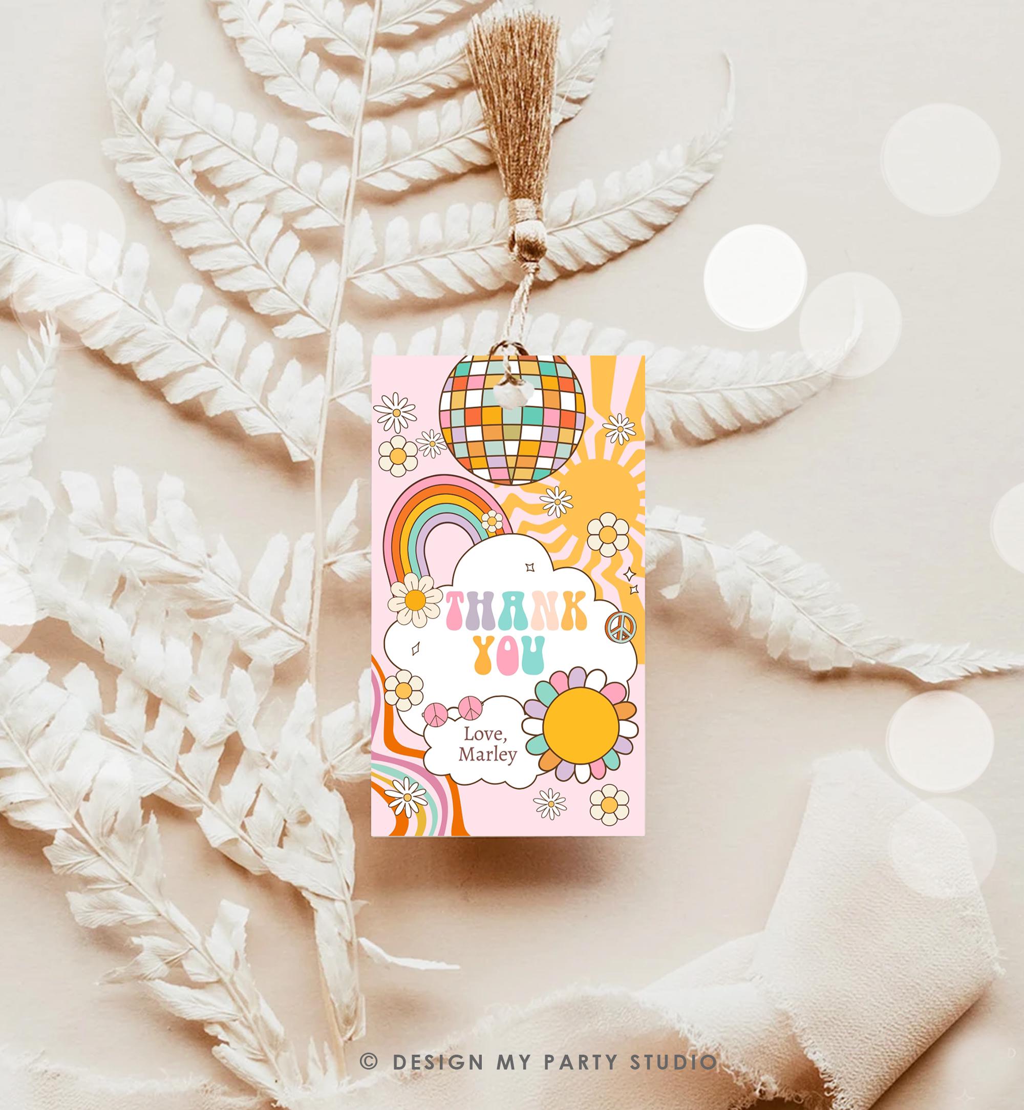 Editable Groovy Retro Favor Tag Disco Birthday Thank You Tag Girl Retro ...