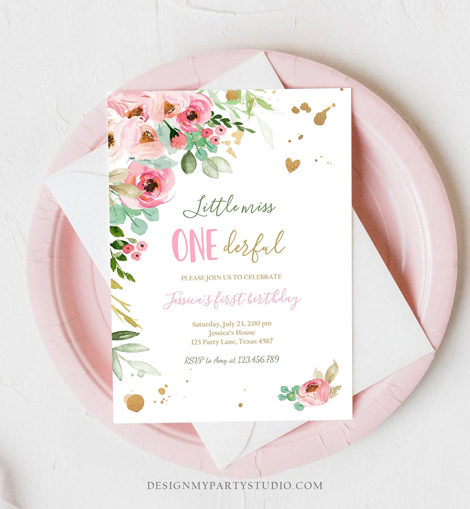 Editable Little Miss Onederful Birthday Invitation 1st - Etsy