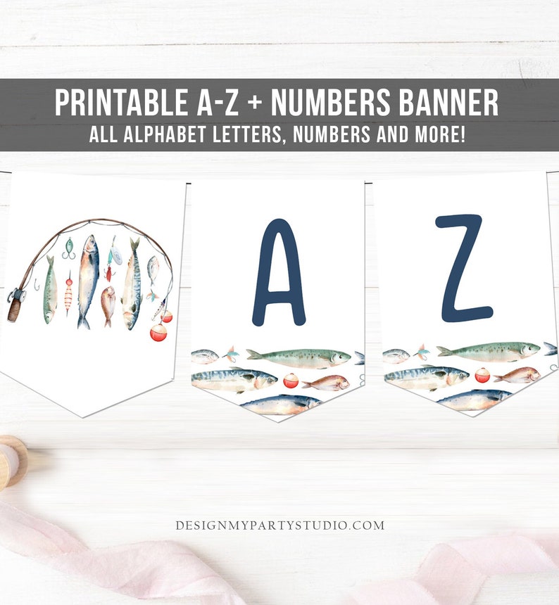 Fishing Birthday Banner A-Z Alphabet Numbers Banner Boy Birthday ...
